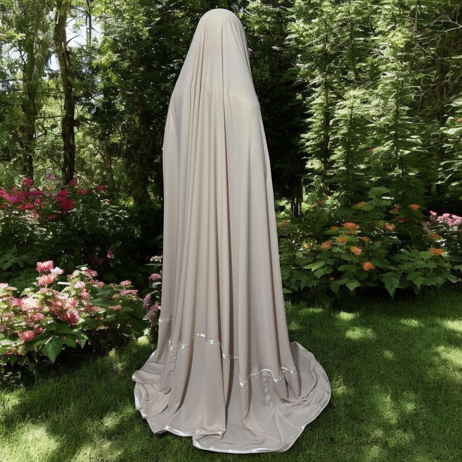 Beige Color Islamic Kashmiri Burqa With Floral Eyes Mesh, Arm Holes, No ...