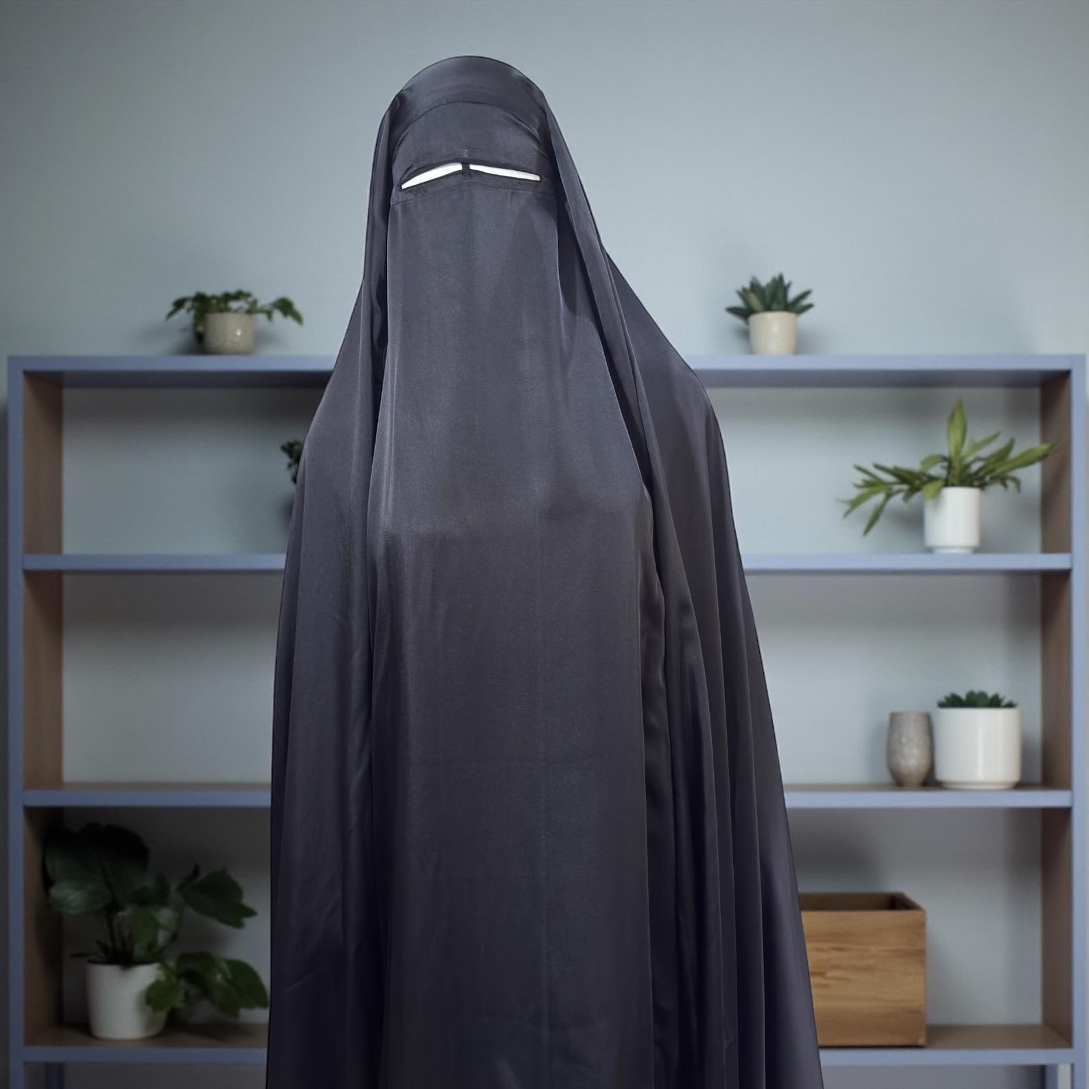 Black Niqabi Burqa: Split Eyes Kashmiri Nikab Burka With Arm Holes, No ...