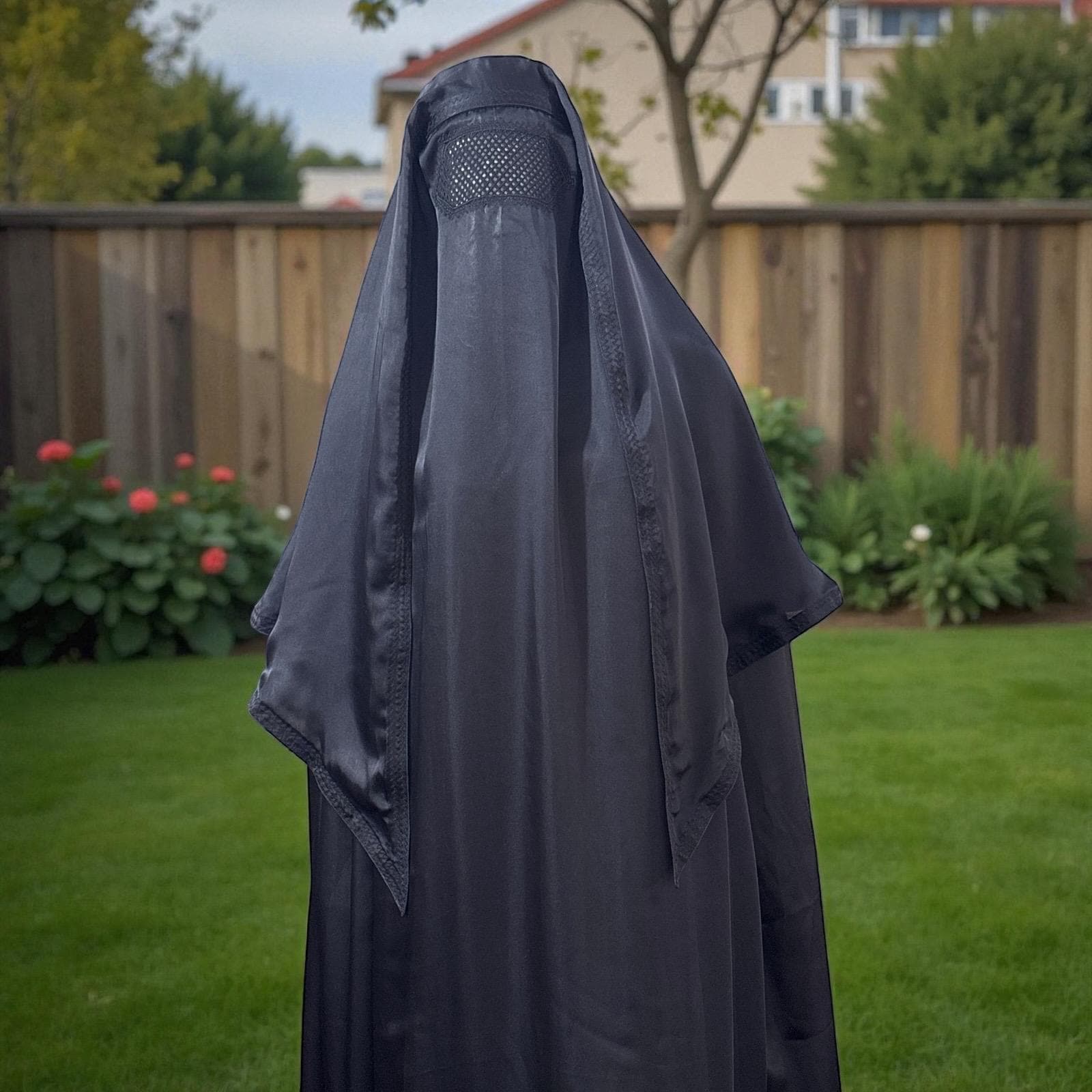 Black Satin Silk Afghan Burqa: Topi Burka With Khimar and Arm Holes ...