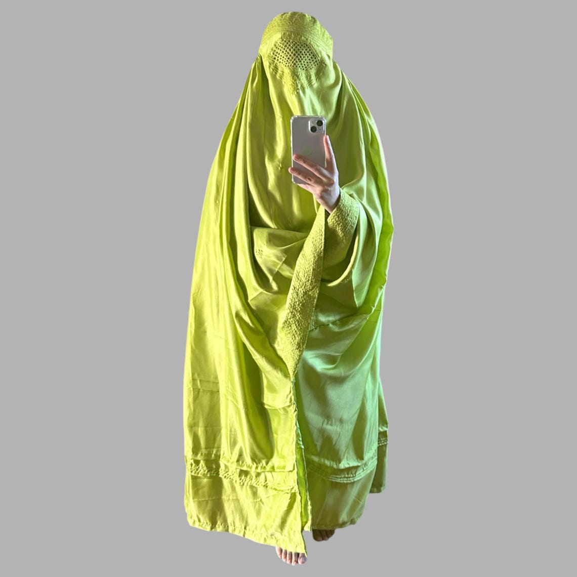Handmade Lush Green Silk Afghan Burqa: Full Coverage Muslim Chadri ...