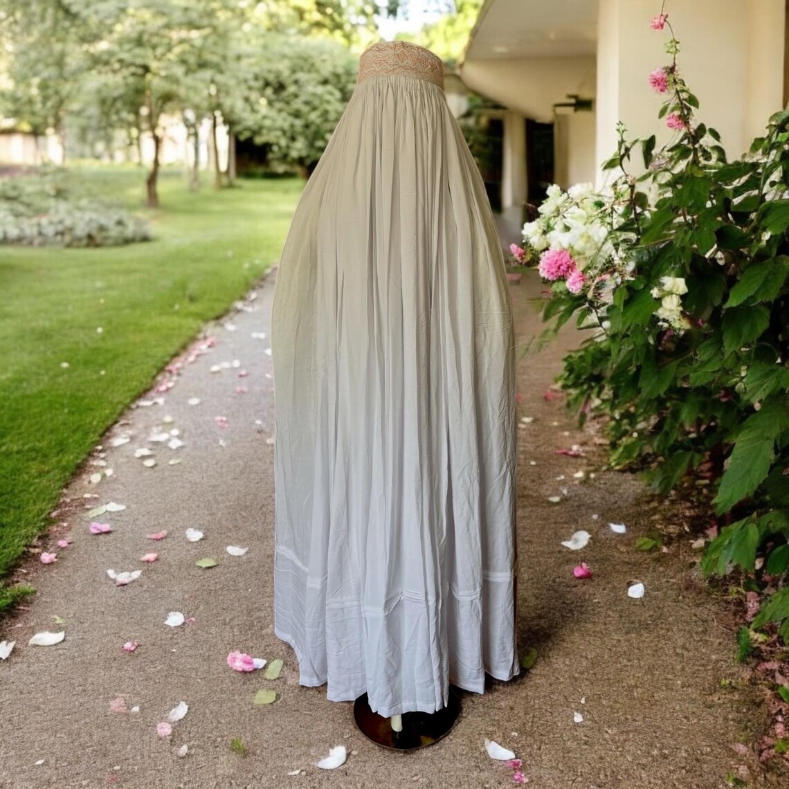 Afghan Topi Burqa, White Breathable Linen Chadri With Pink Embroidery ...