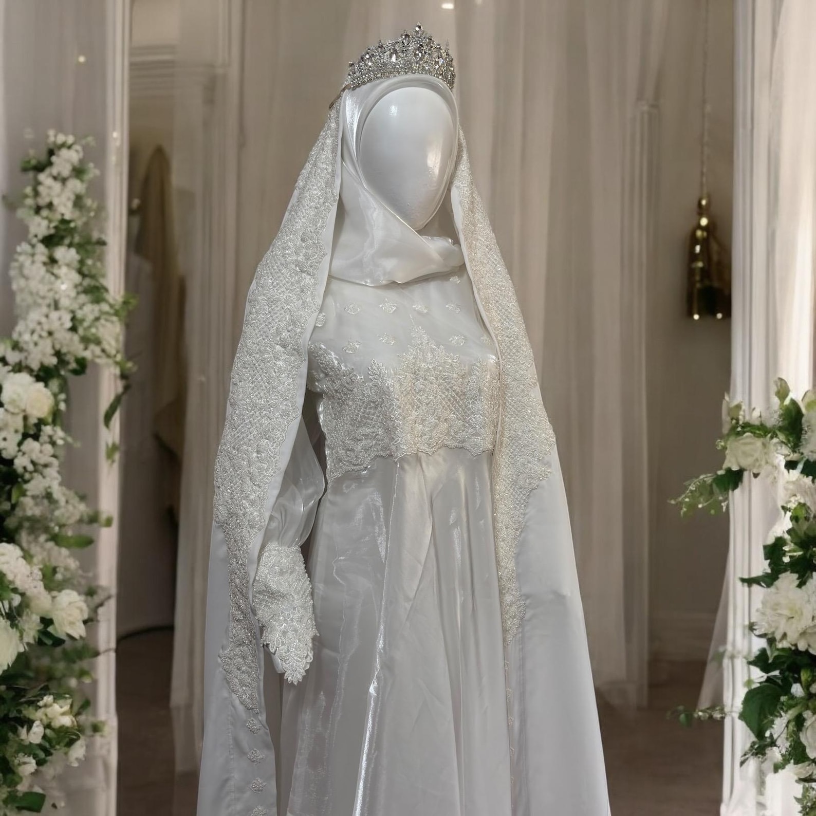 Complete Nikah Chador Set – Overhead Front Open Embellished Chadar With ...