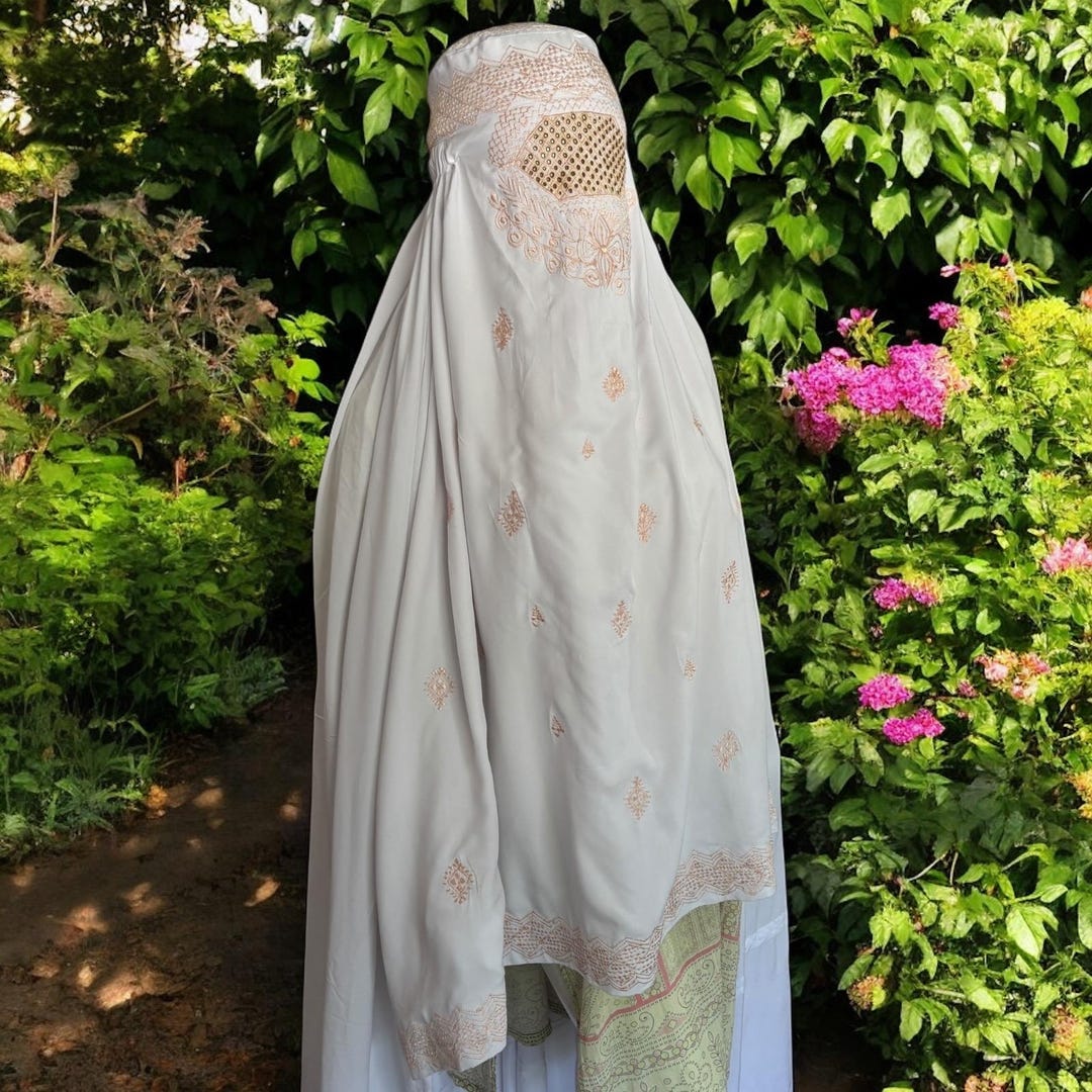Afghan Topi Burqa Chadri Jilbab Abaya, White Linen Burka With Pale Pink ...