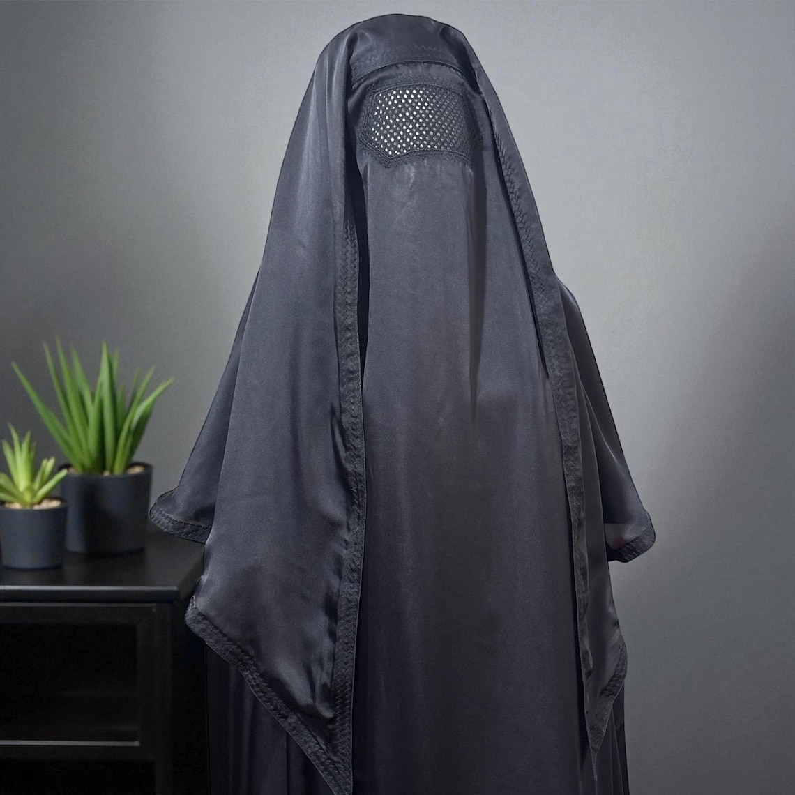 Black Satin Silk Afghan Burqa: Topi Burka With Khimar and Arm Holes ...