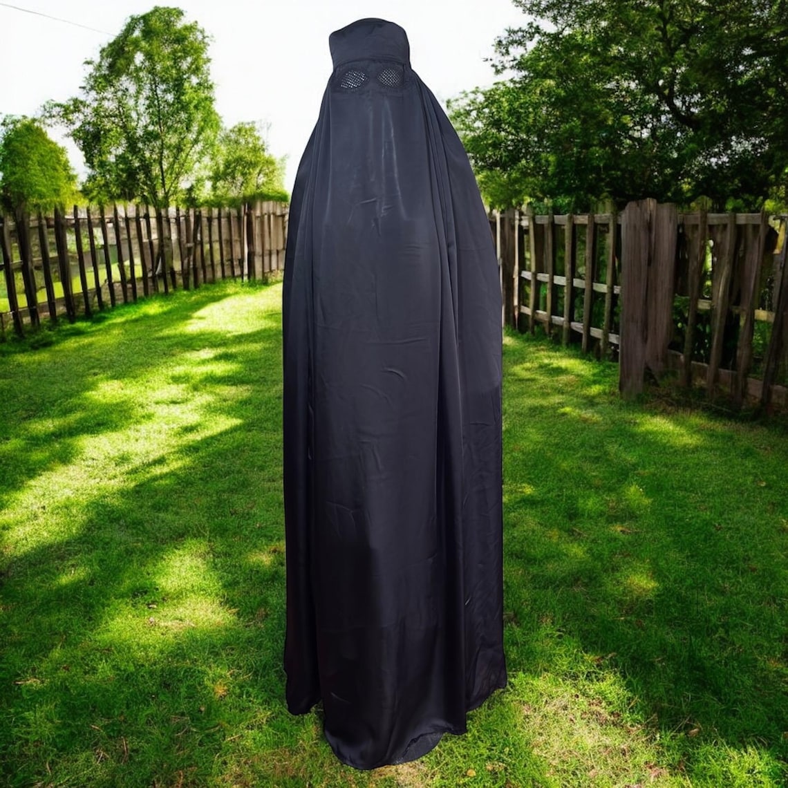 Black Kashmiri Satin Silk Burqa: Sleeveless Topi Burka With Seperate ...