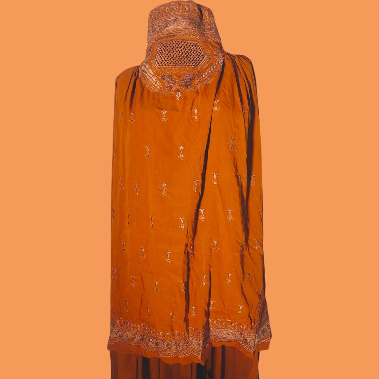Orange Afghan Topi Burqa Chadri Jilbab Abaya, Handmade Islamic Veil ...
