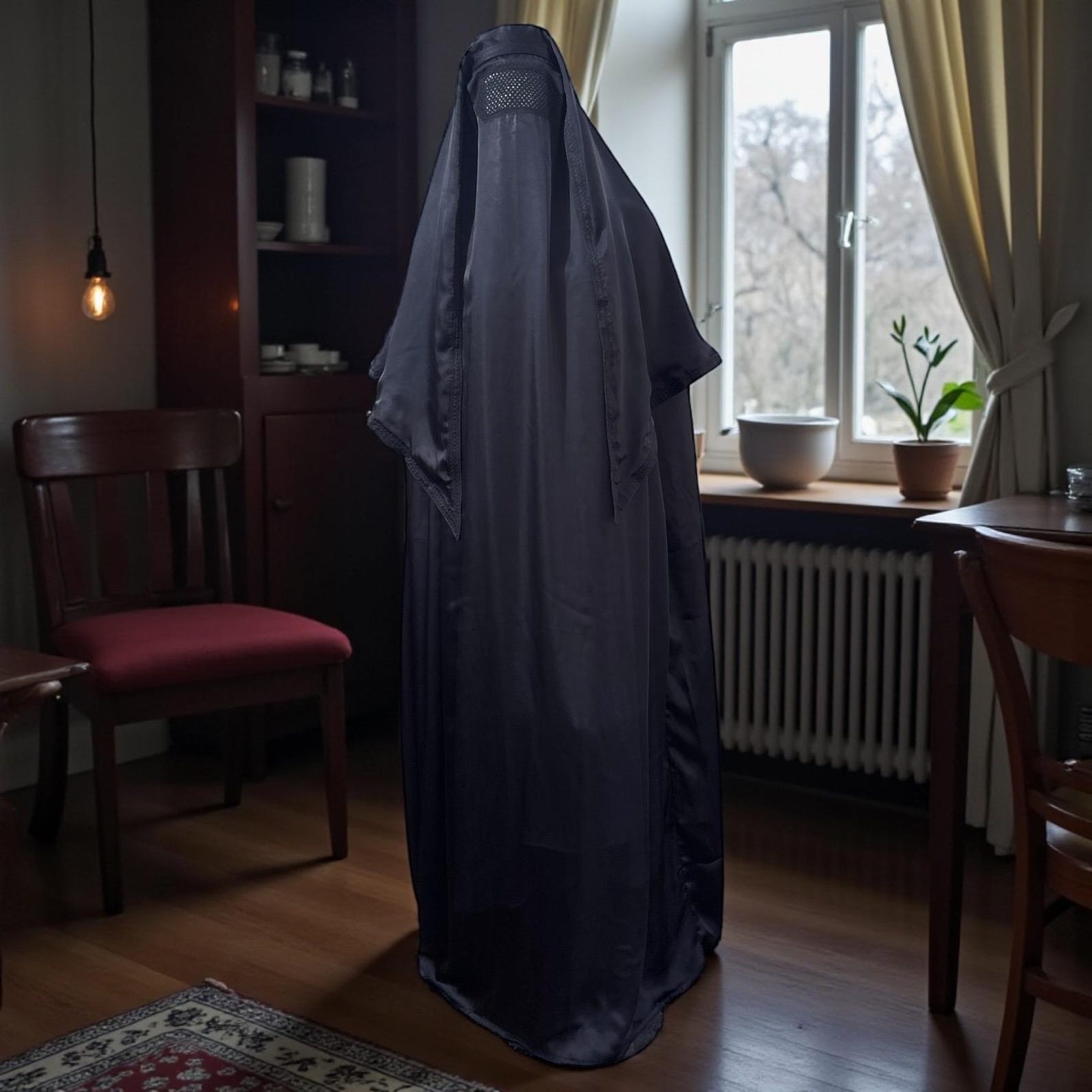 Black Satin Silk Afghan Burqa: Topi Burka With Khimar and Arm Holes ...