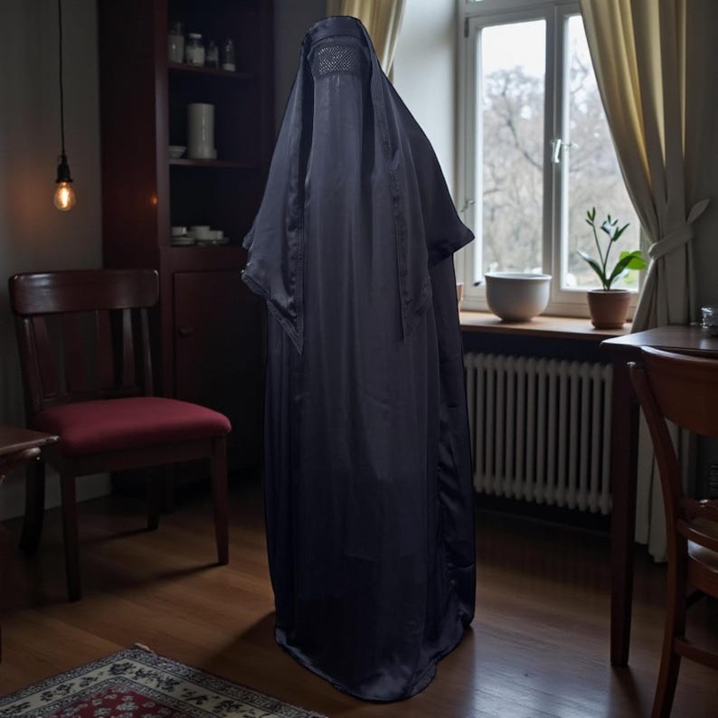 Black Satin Silk Afghan Burqa: Topi Burka With Khimar and Arm Holes ...