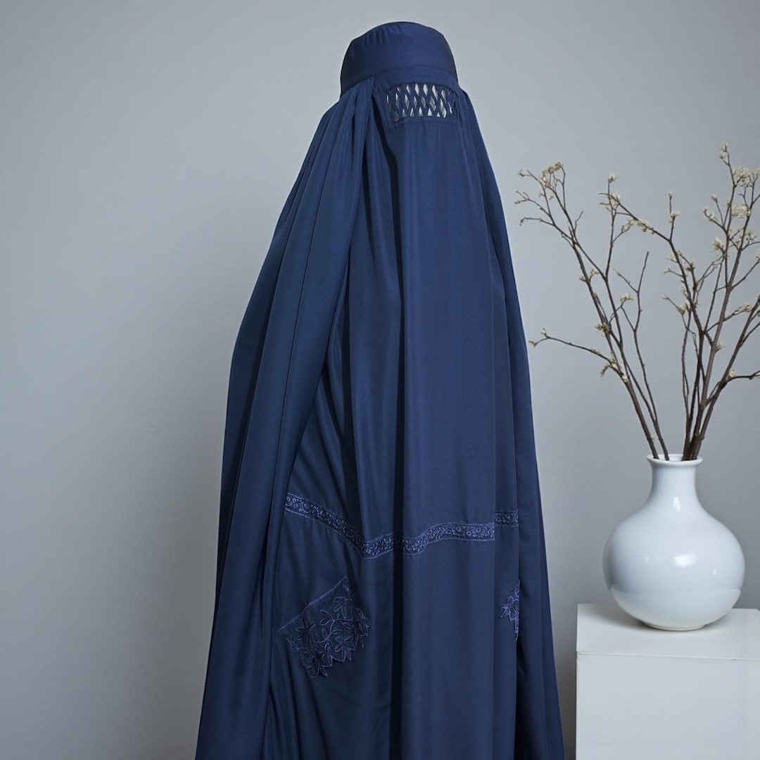 Navy Blue Burqa: Afghan Abaya, Criss-cross Eyes, Kaftan Cap Burka ...