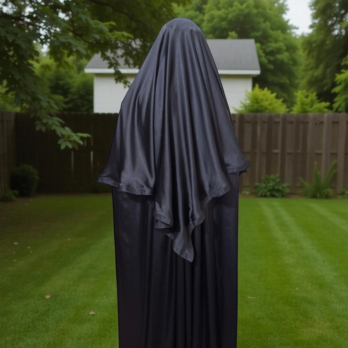 Black Satin Silk Afghan Burqa: Topi Burka With Khimar and Arm Holes ...