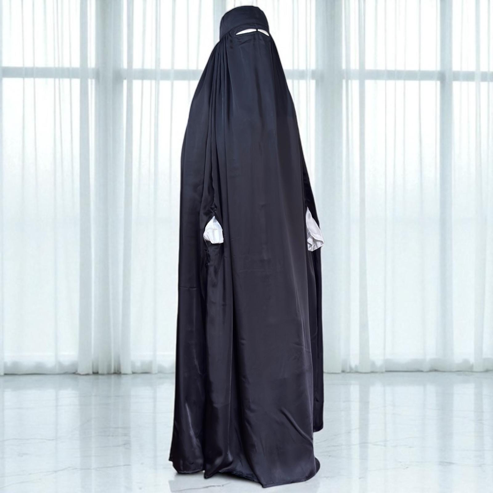 Black Niqabi Split Eyes Burqa: New Design Full Coverage Burka With Arm ...