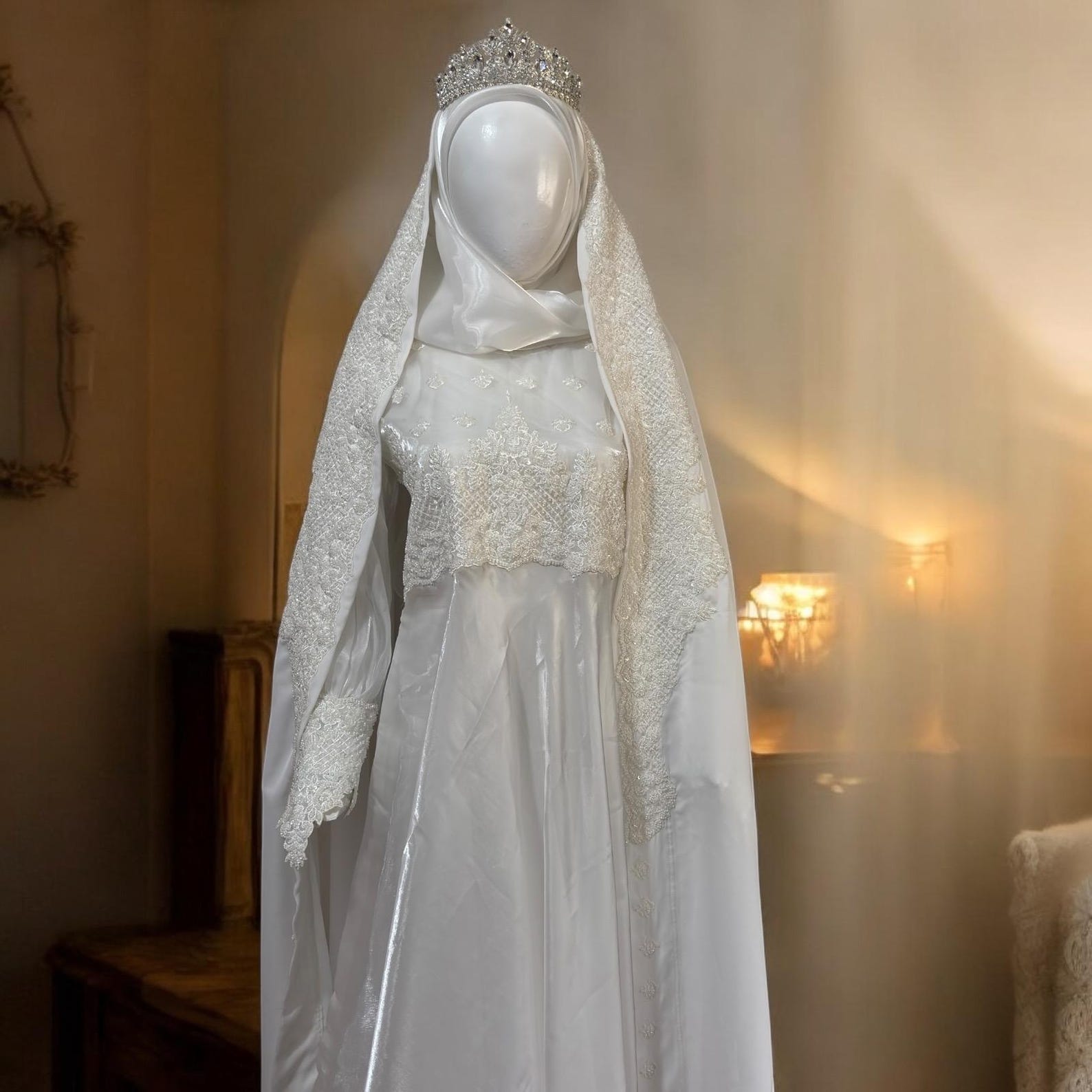 Complete Nikah Chador Set – Overhead Front Open Embellished Chadar With ...