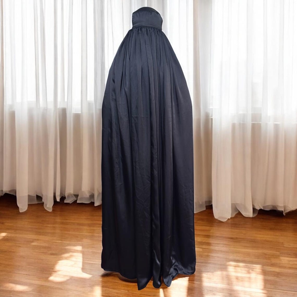 Black Kashmiri Satin Silk Burqa: Sleeveless Topi Burka With Seperate ...