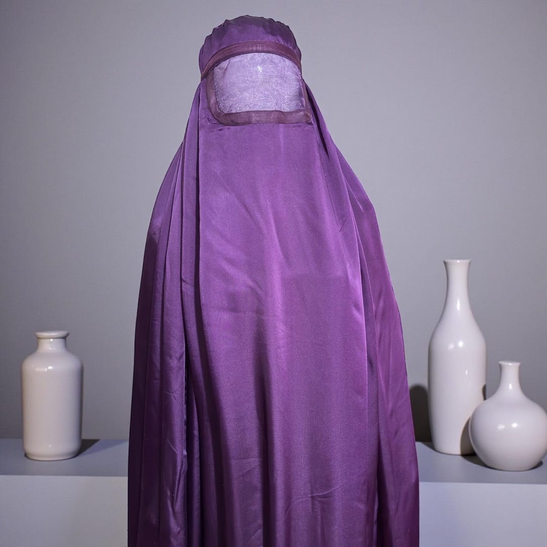 New Design Purple Afghan Abaya: Full Coverage Satin Topi Burqa, Islamic ...