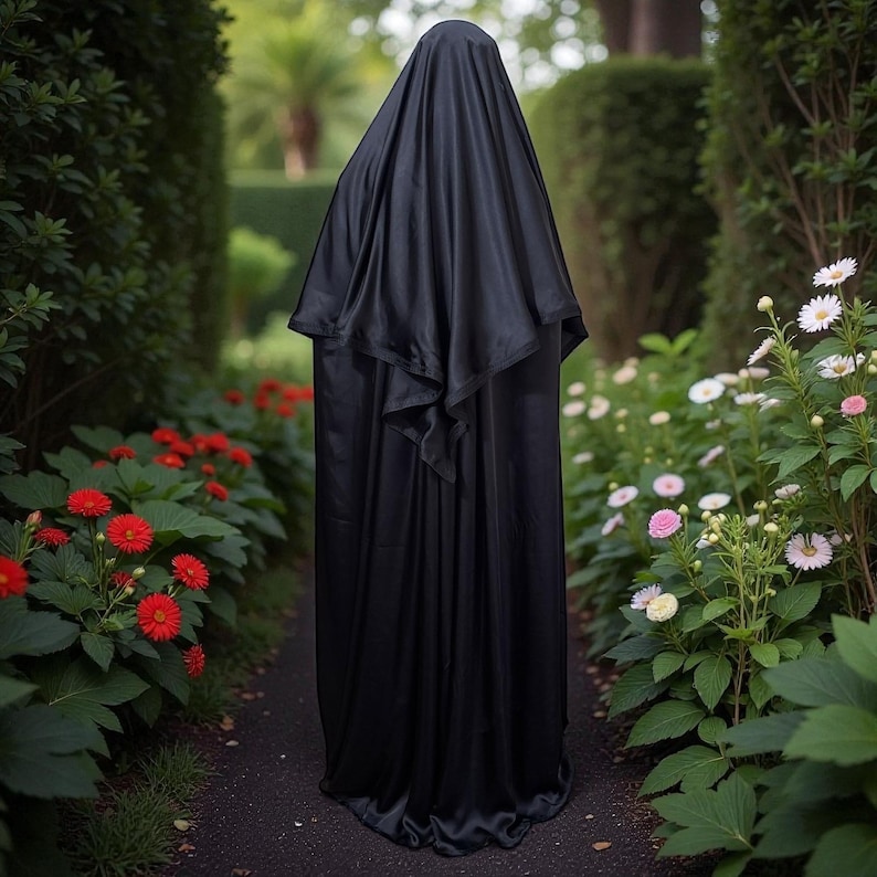 Black Satin Silk Afghan Burqa: Topi Burka With Khimar and Arm Holes ...