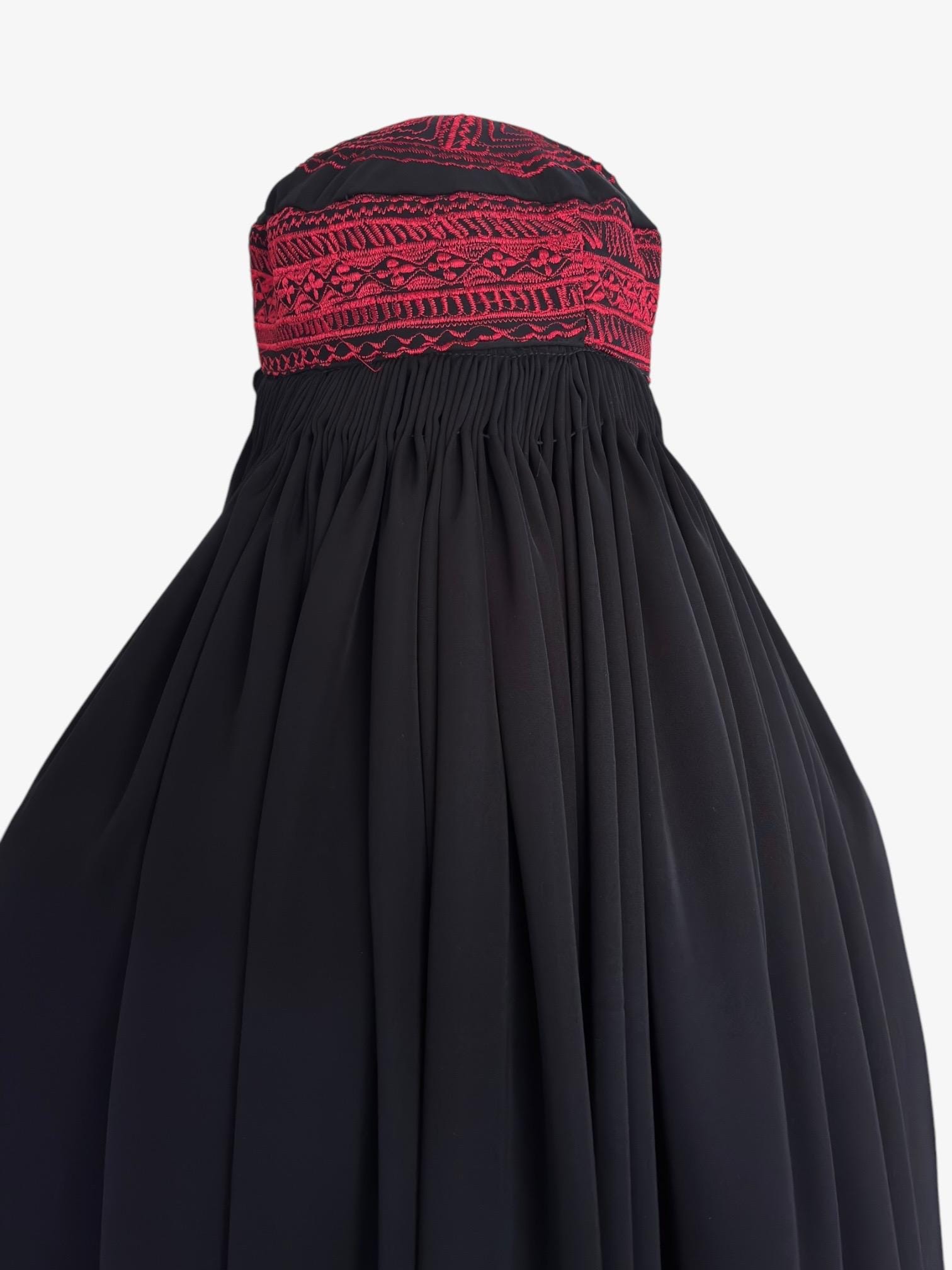 Black Afghan Topi Burqa With Red Embroidery: Nida Fabric Chadri Jilbab ...