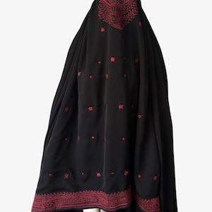 Black Afghan Topi Burqa With Red Embroidery: Nida Fabric Chadri Jilbab ...