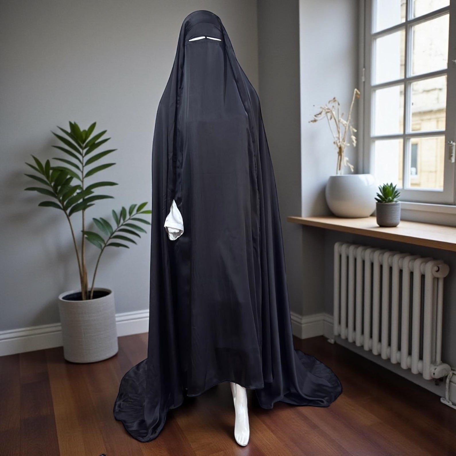 Black Niqabi Burqa: Split Eyes Kashmiri Nikab Burka With Arm Holes, No ...