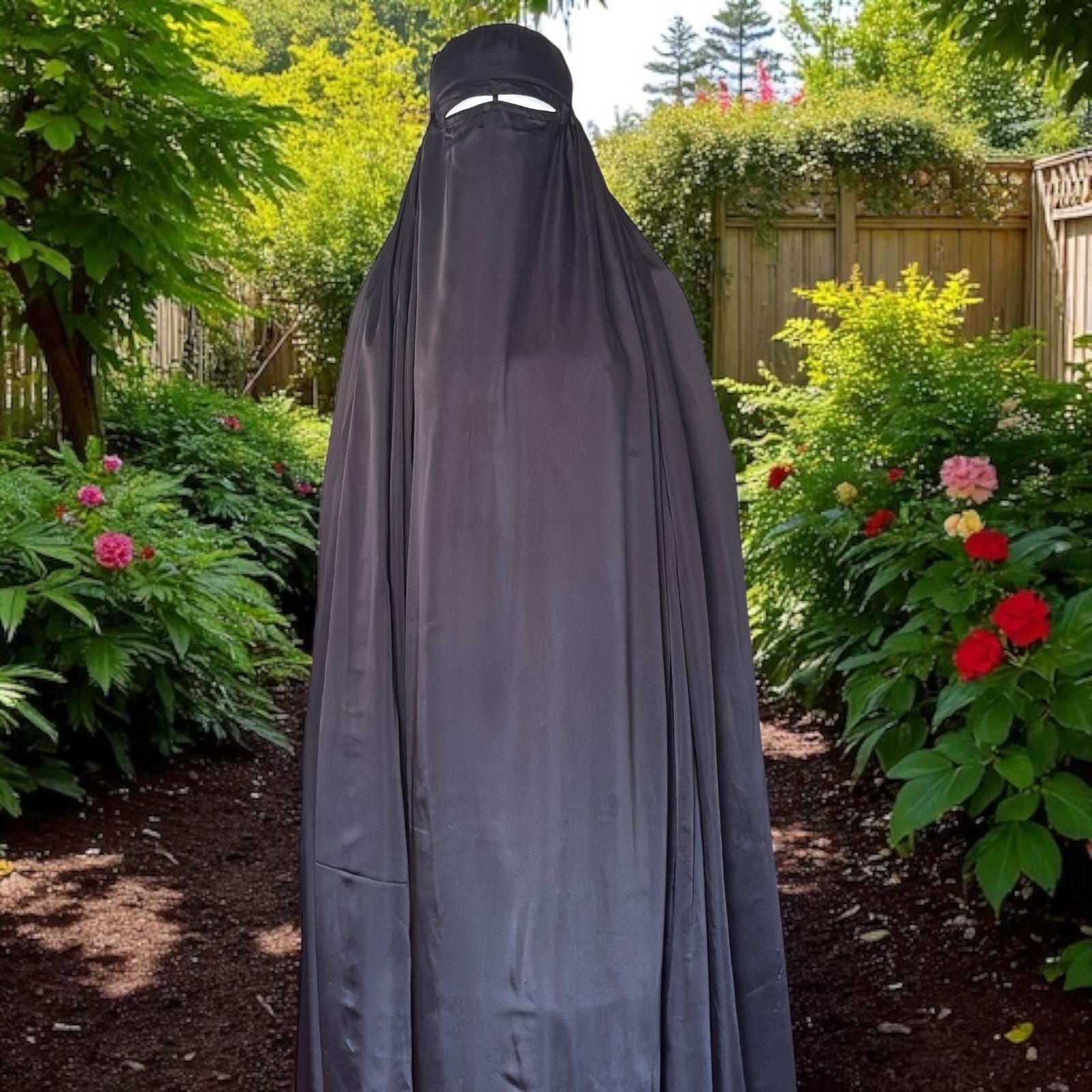 Black Niqabi Split Eyes Burqa: New Design Full Coverage Burka With Arm ...