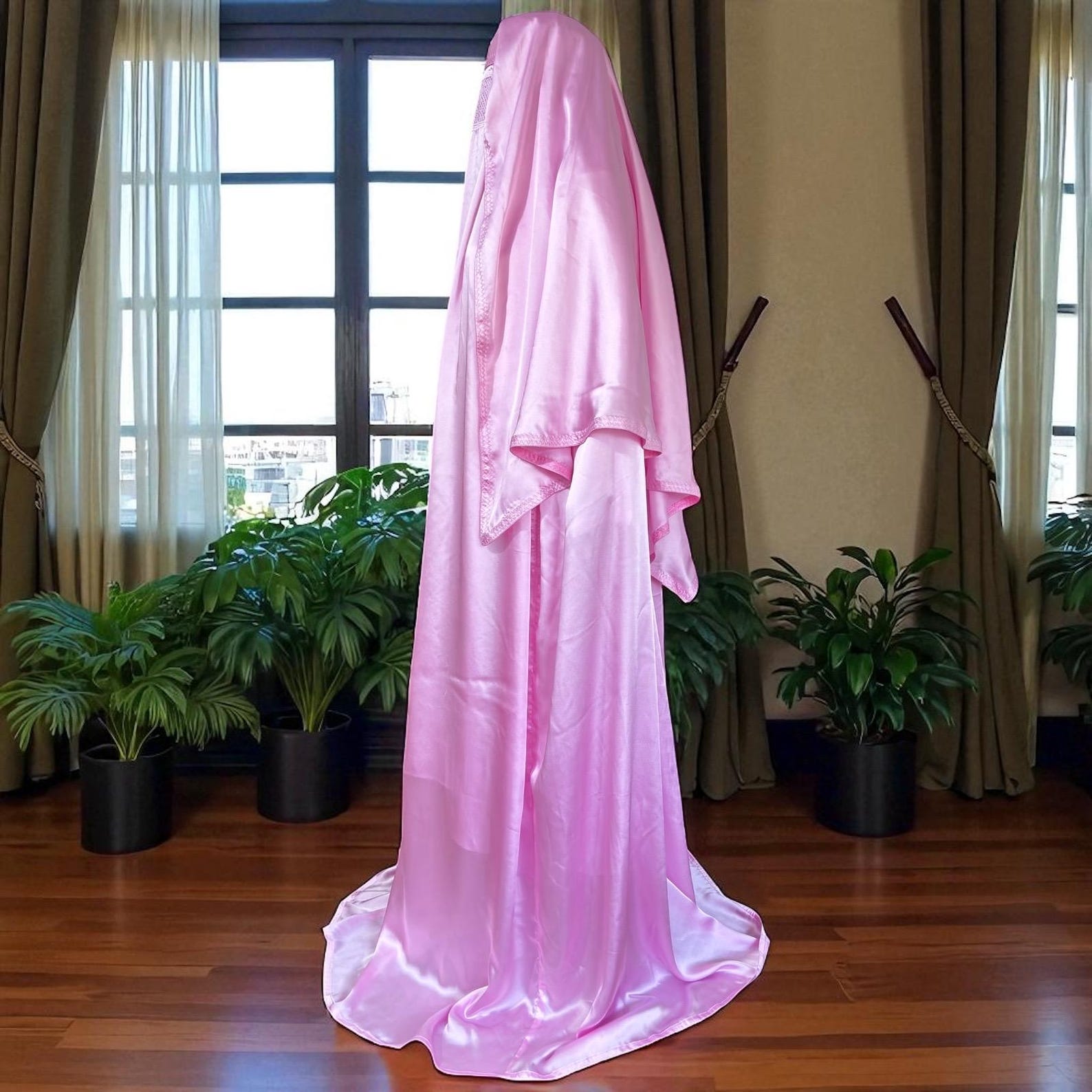 Pink Satin Silk Afghan Burqa: Topi Burka With Khimar and Arm Holes Full ...