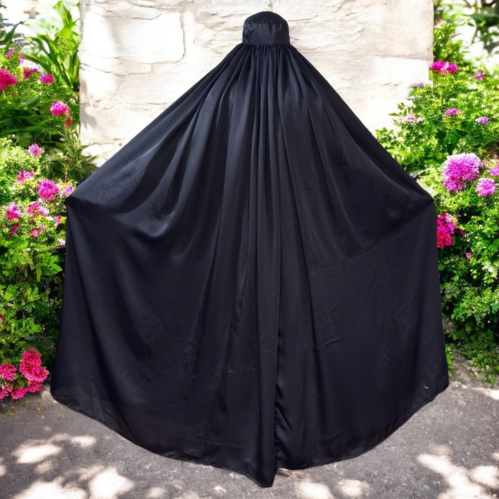 Black Kashmiri Satin Silk Burqa: Sleeveless Topi Burka With Seperate ...