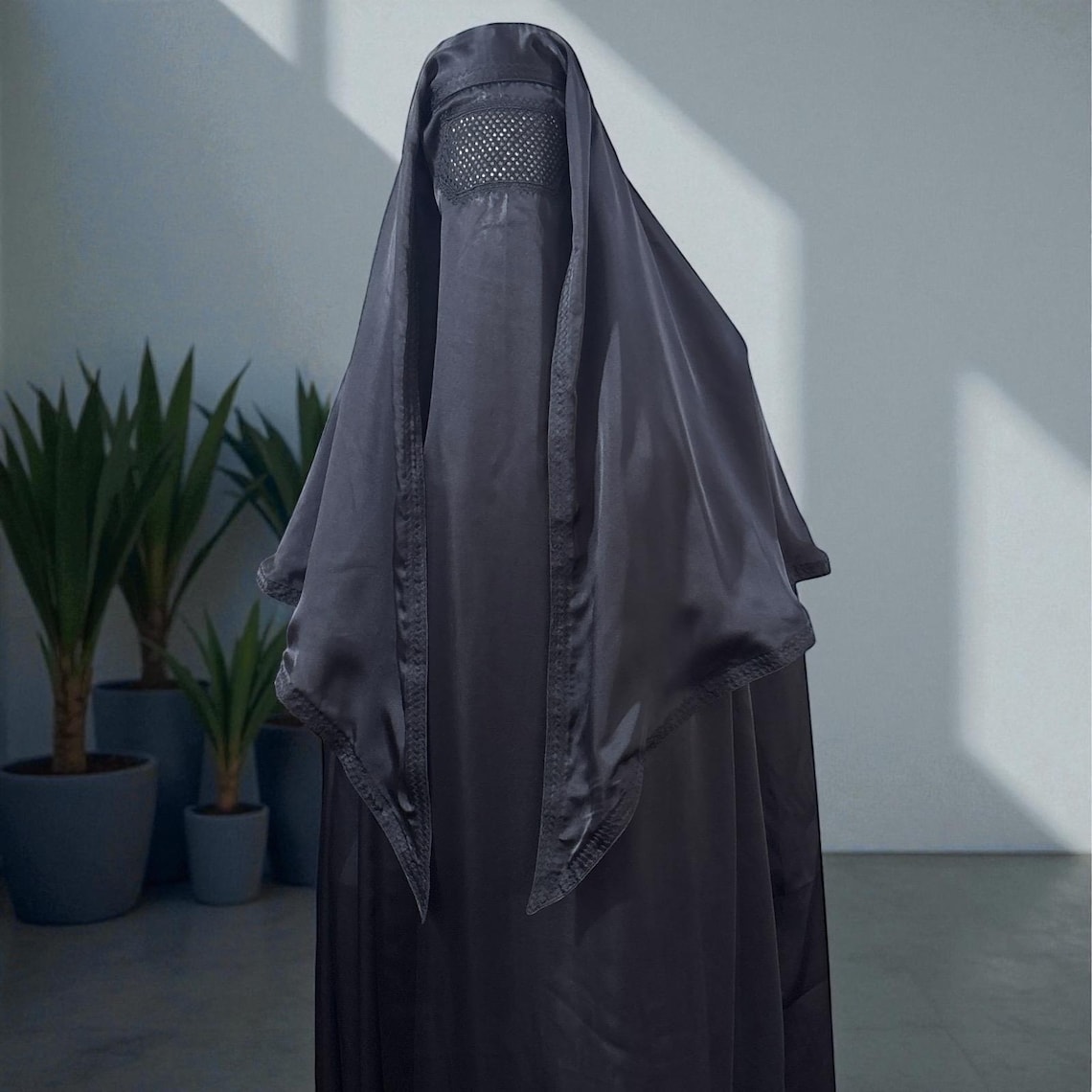 Black Satin Silk Afghan Burqa: Topi Burka With Khimar and Arm Holes ...