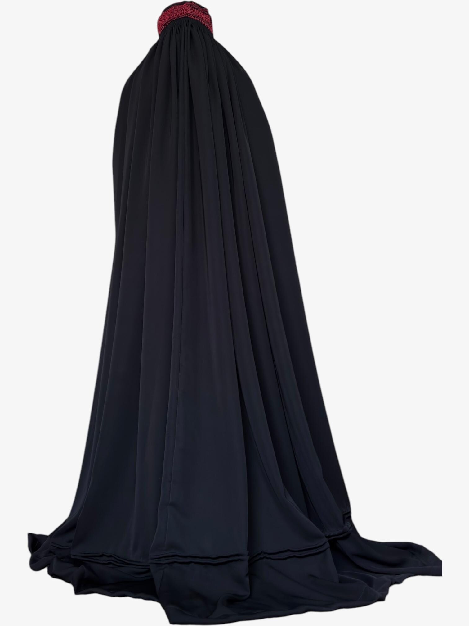 Black Afghan Topi Burqa With Red Embroidery, Nida Premium Fabric Chadri ...