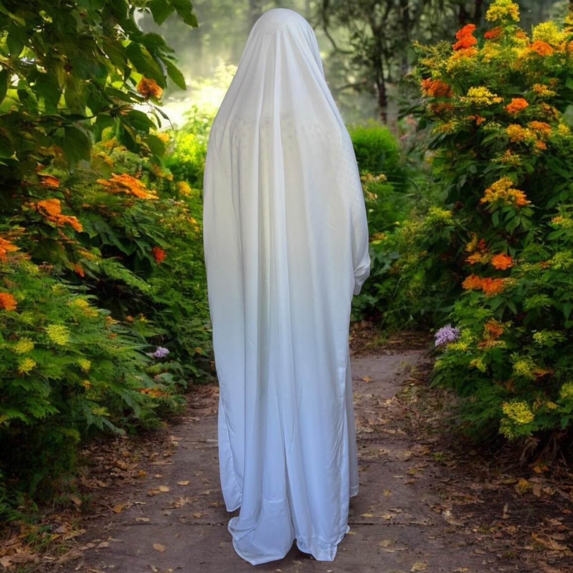 Women’s White Chador, Chadar With Sleeves, Overhead Front Open Abaya ...