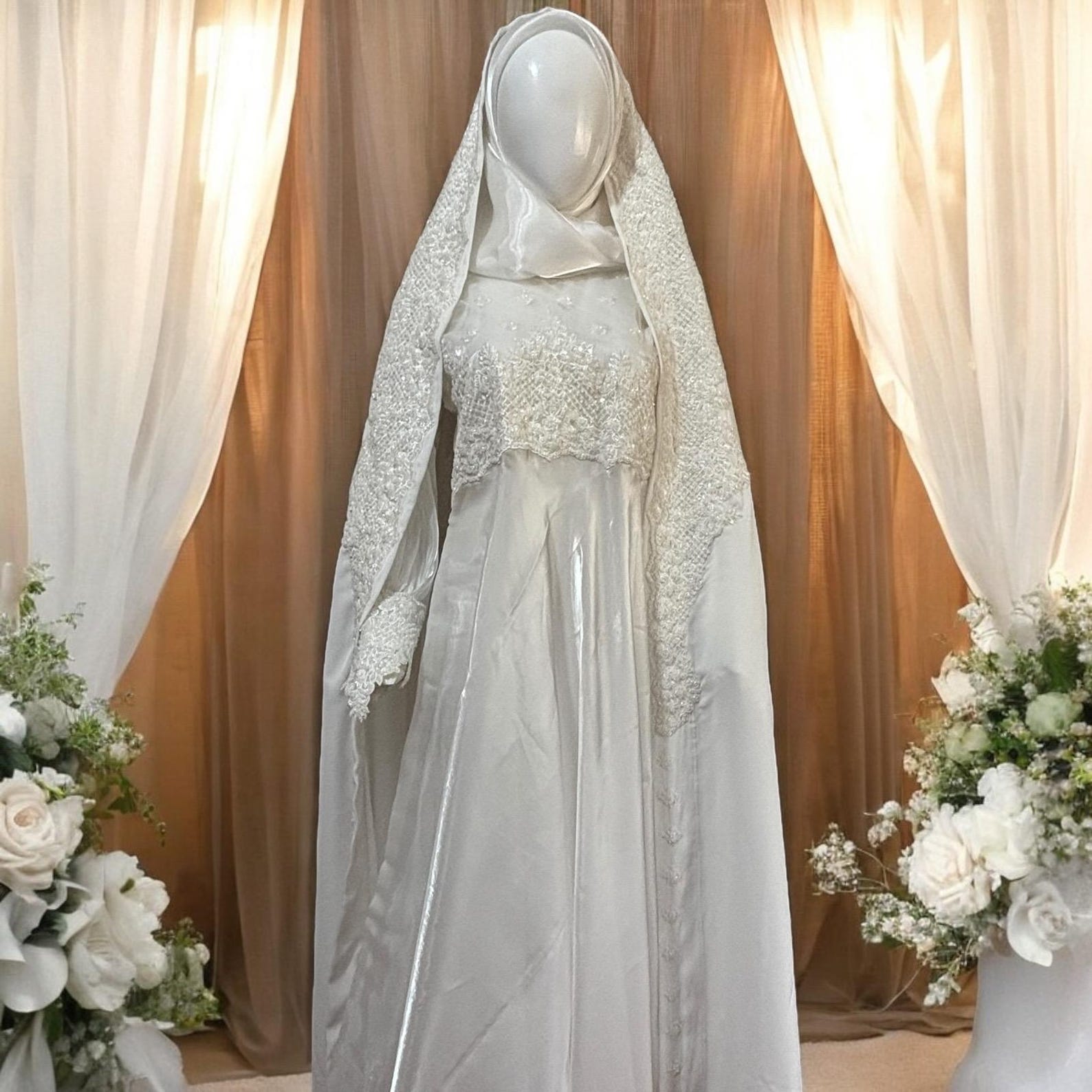 Complete Nikah Chador Set – Overhead Front Open Embellished Chadar With ...