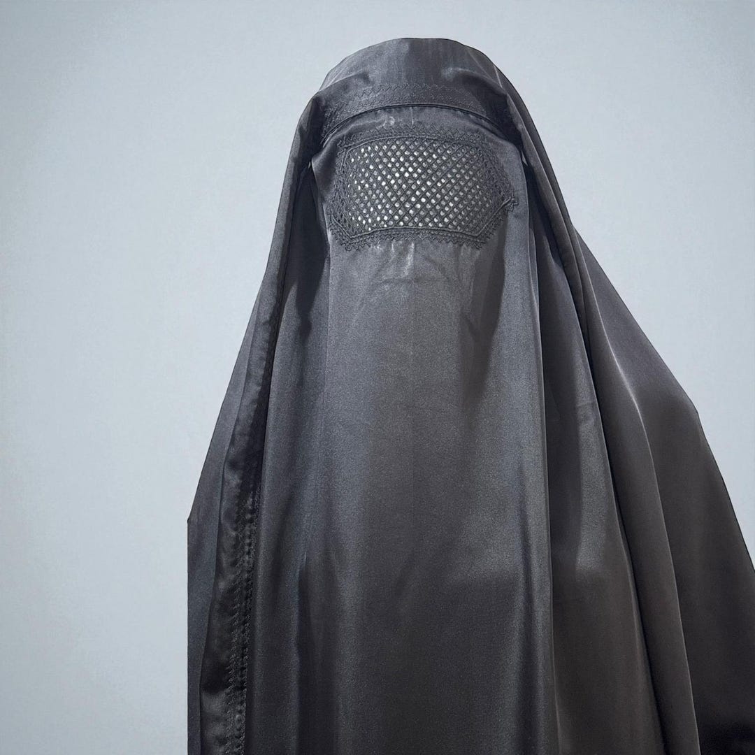 Black Satin Silk Afghan Burqa: Topi Burka With Khimar and Arm Holes ...