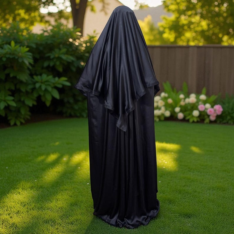 Black Satin Silk Afghan Burqa: Topi Burka With Khimar and Arm Holes ...