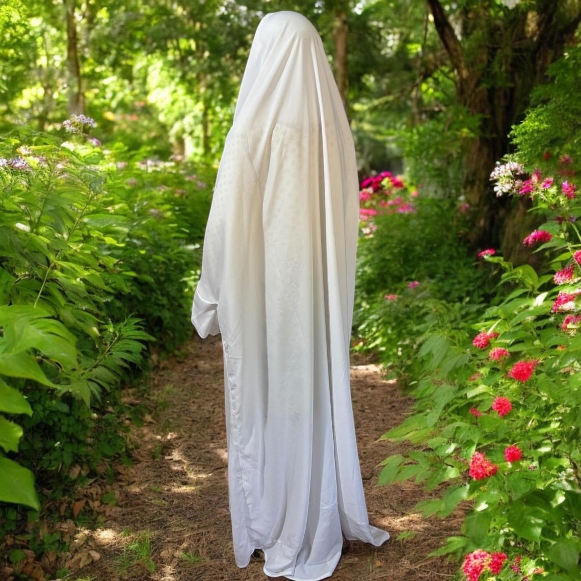Women’s White Chador, Chadar With Sleeves, Overhead Front Open Abaya ...