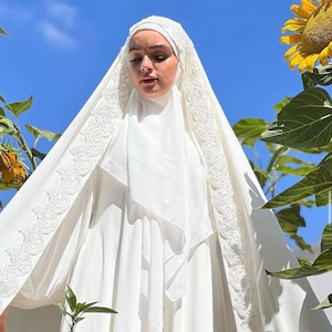 Full Length White Chador Set – Overhead Front Open Embellished Chadar ...