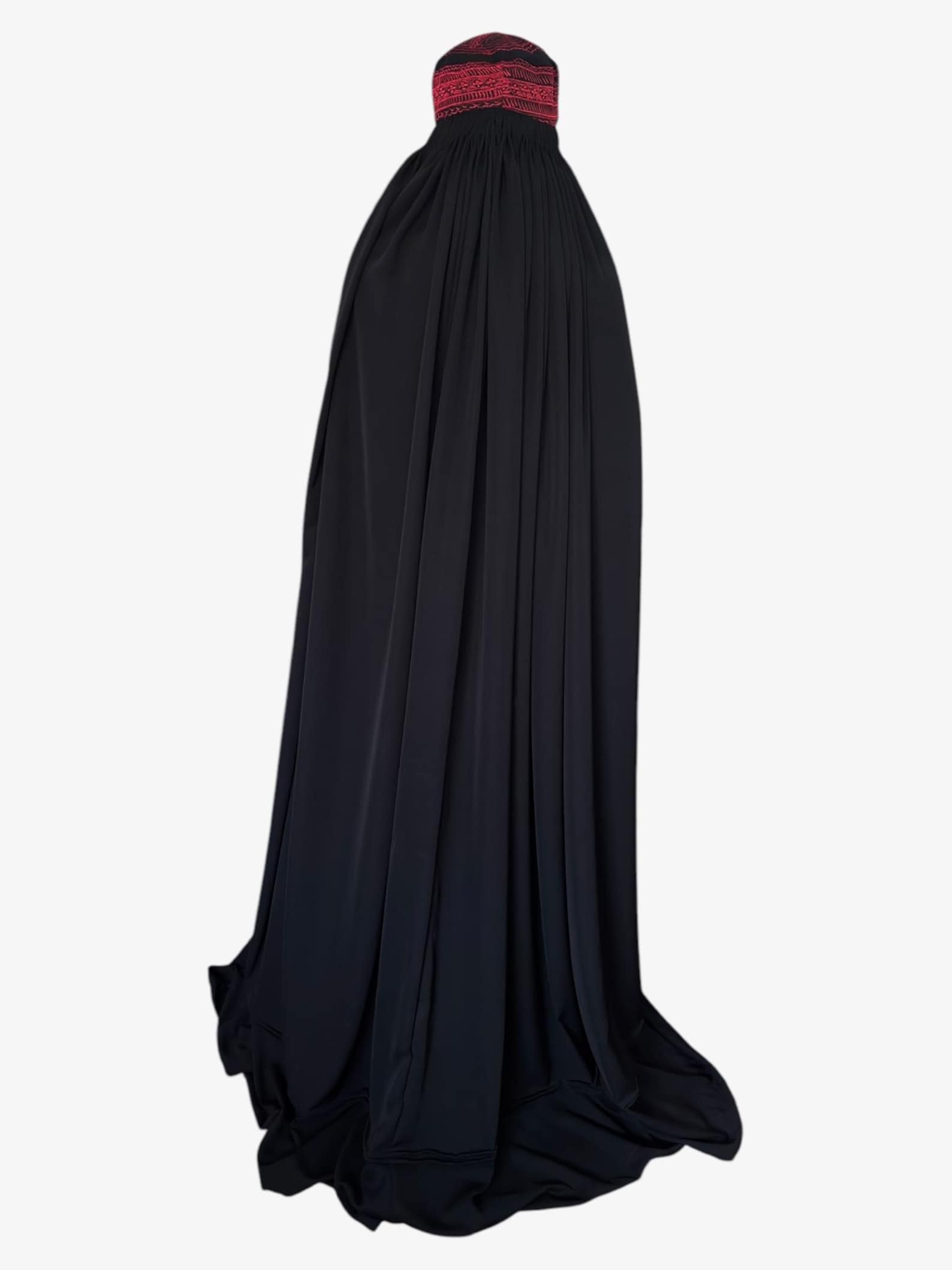 Black Afghan Topi Burqa With Red Embroidery: Nida Fabric Chadri Jilbab ...