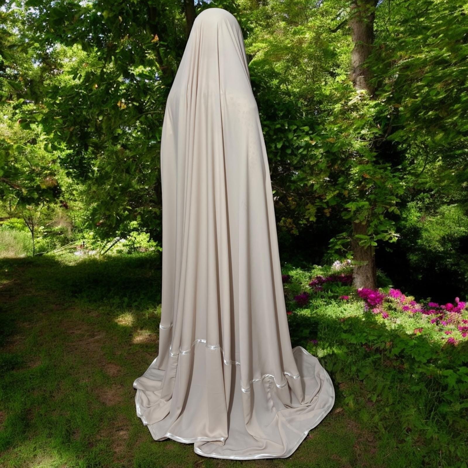 Beige Color Islamic Kashmiri Burqa With Floral Eyes Mesh, Arm Holes, No ...
