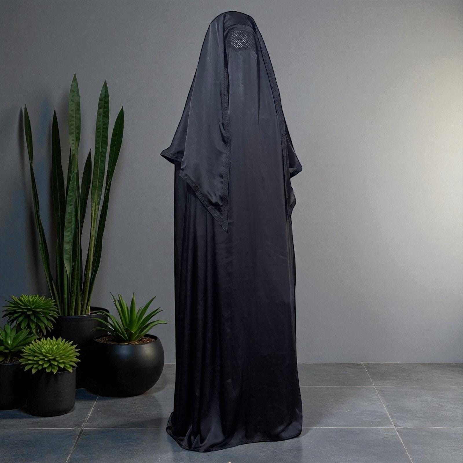 Black Satin Silk Afghan Burqa: Topi Burka With Khimar and Arm Holes ...