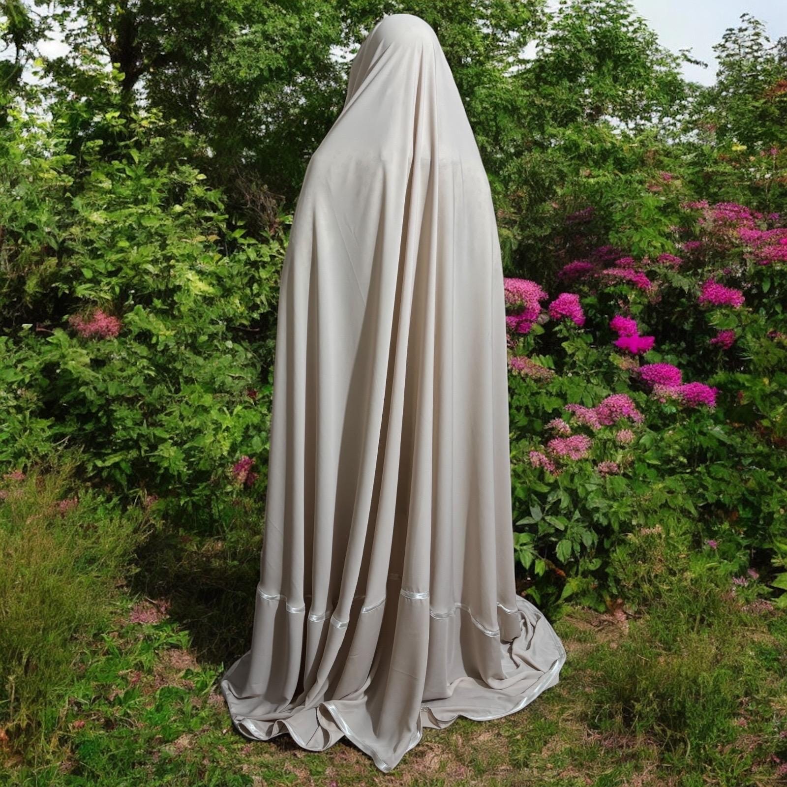 Beige Color Islamic Kashmiri Burqa With Floral Eyes Mesh, Arm Holes, No ...