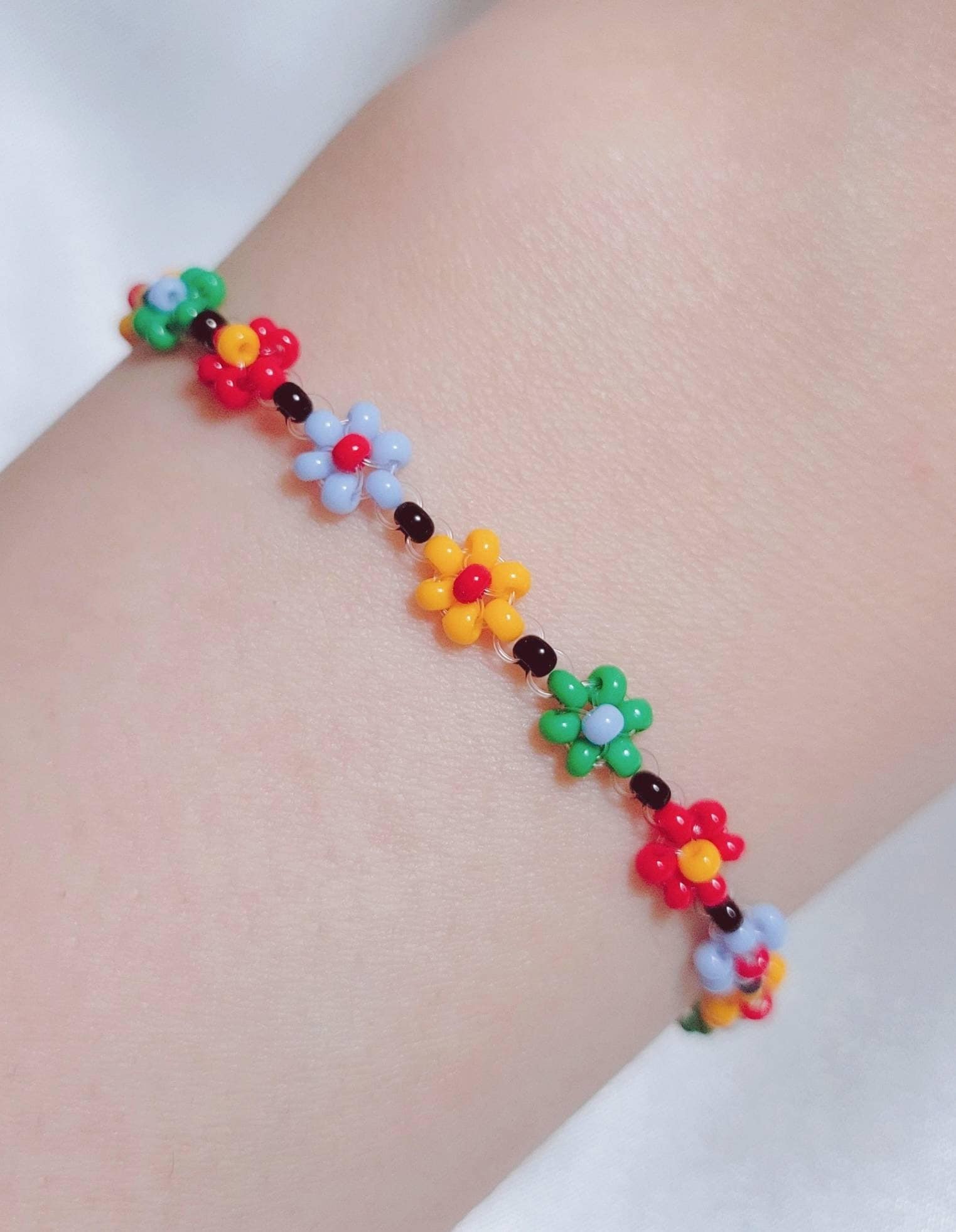 Floral Chain Bracelet, Cute Beaded Bracelet, Kpop Style Beaded Bracelet ...