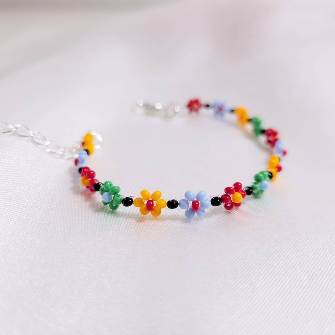 Floral Chain Bracelet, Cute Beaded Bracelet, Kpop Style Beaded Bracelet ...