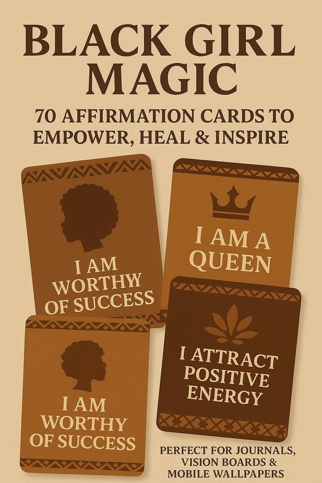 70 Black Girl Magic Digital Affirmation Cards for Black Women | Self ...