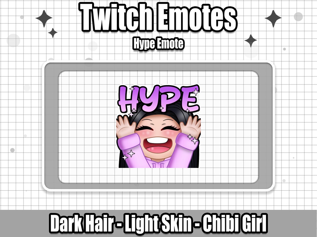 Chibi Girl Hype Twitch Emote Dark Hair Light Skin - Etsy