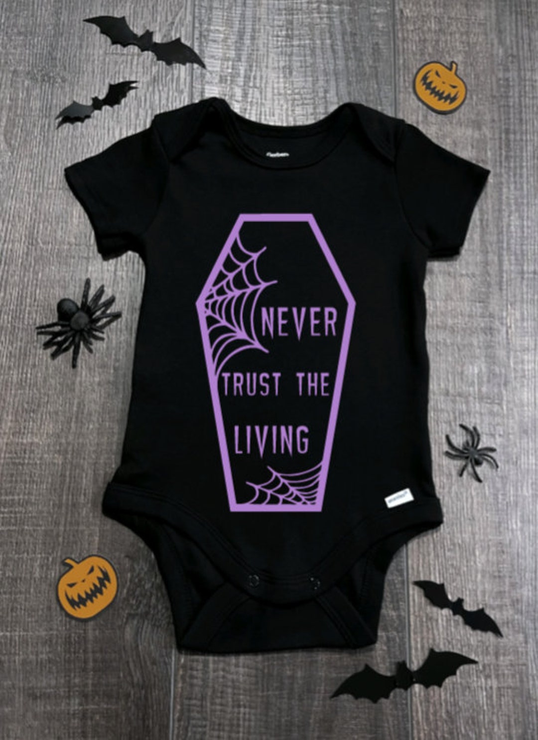 Never Trust the Living Horror Baby Outfit, Spooky Baby Shower Gift ...