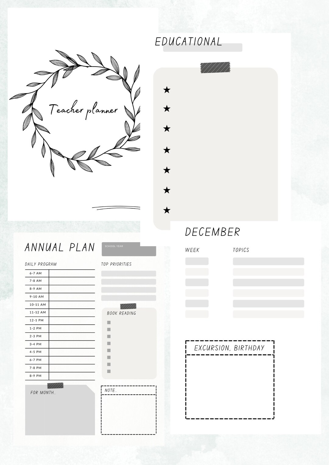 Teacher Planner Black and White- Year - Etsy