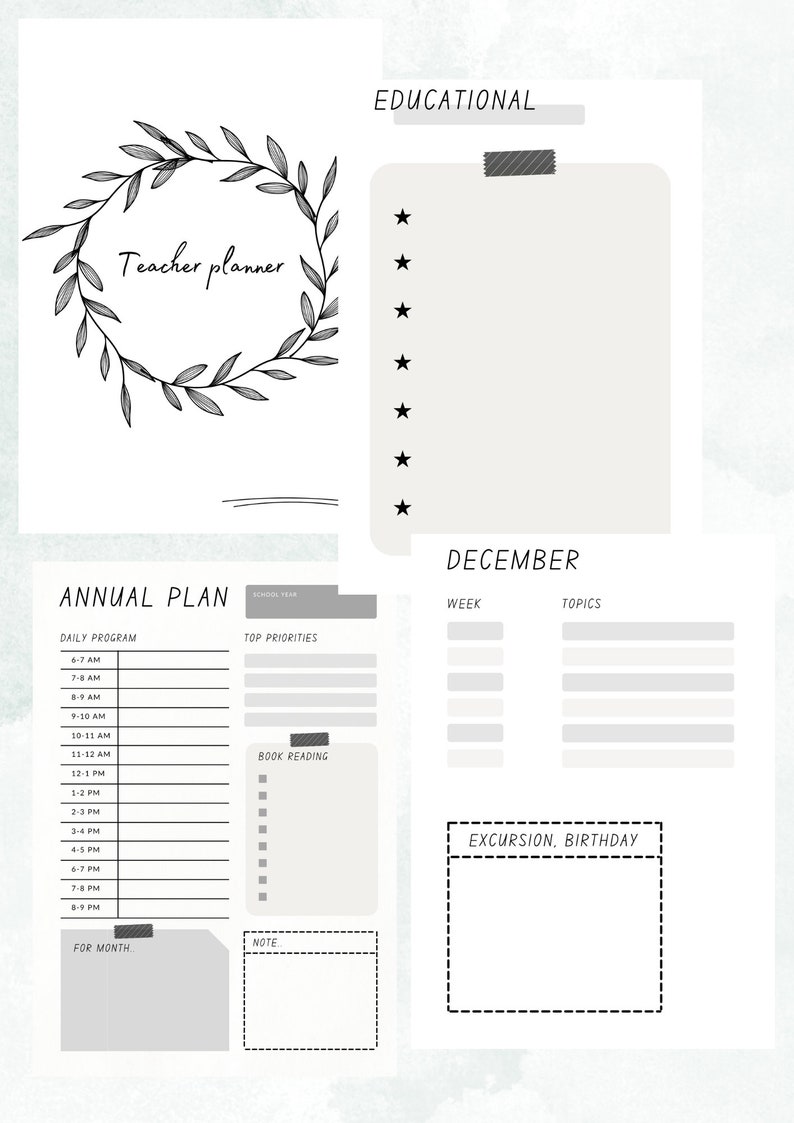 Teacher Planner Black and White- Year - Etsy