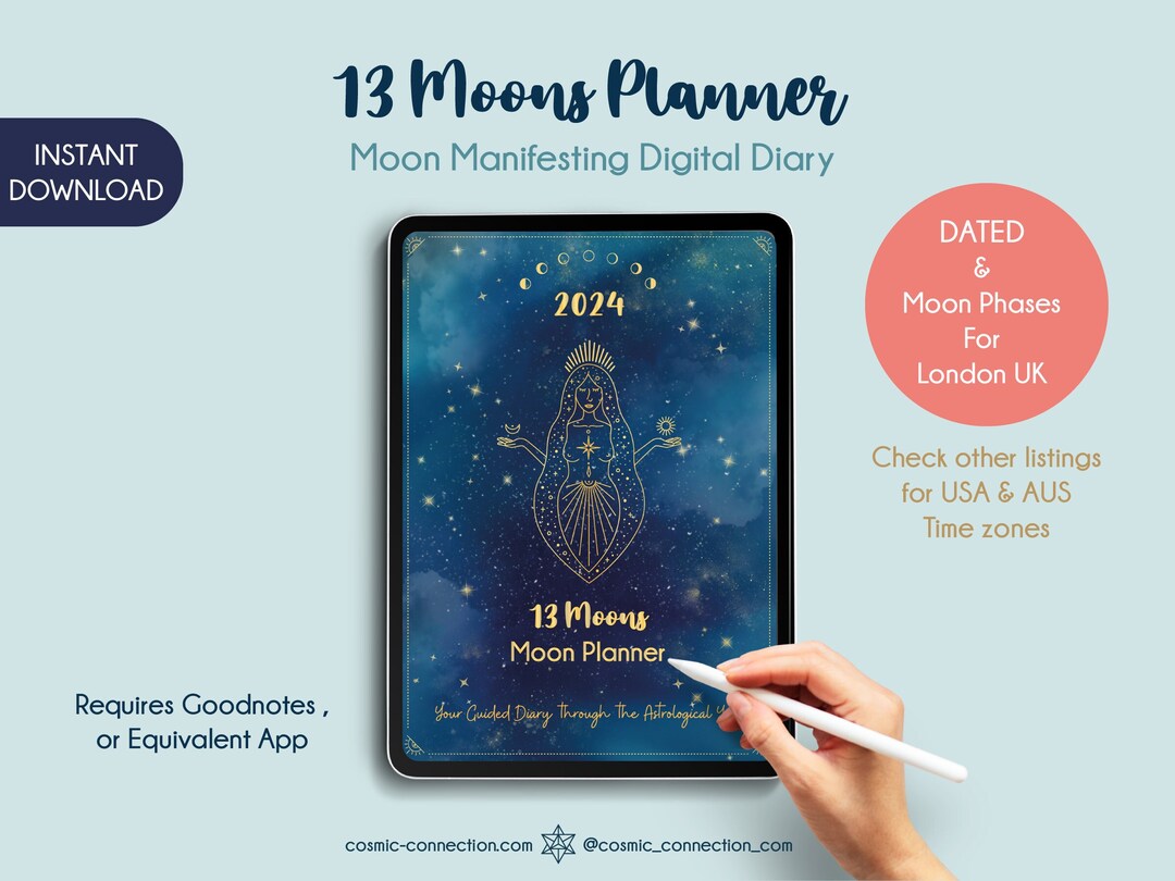13 Moons Planner London GMT Time Zone, Moon Manifesting, Dated Digital ...
