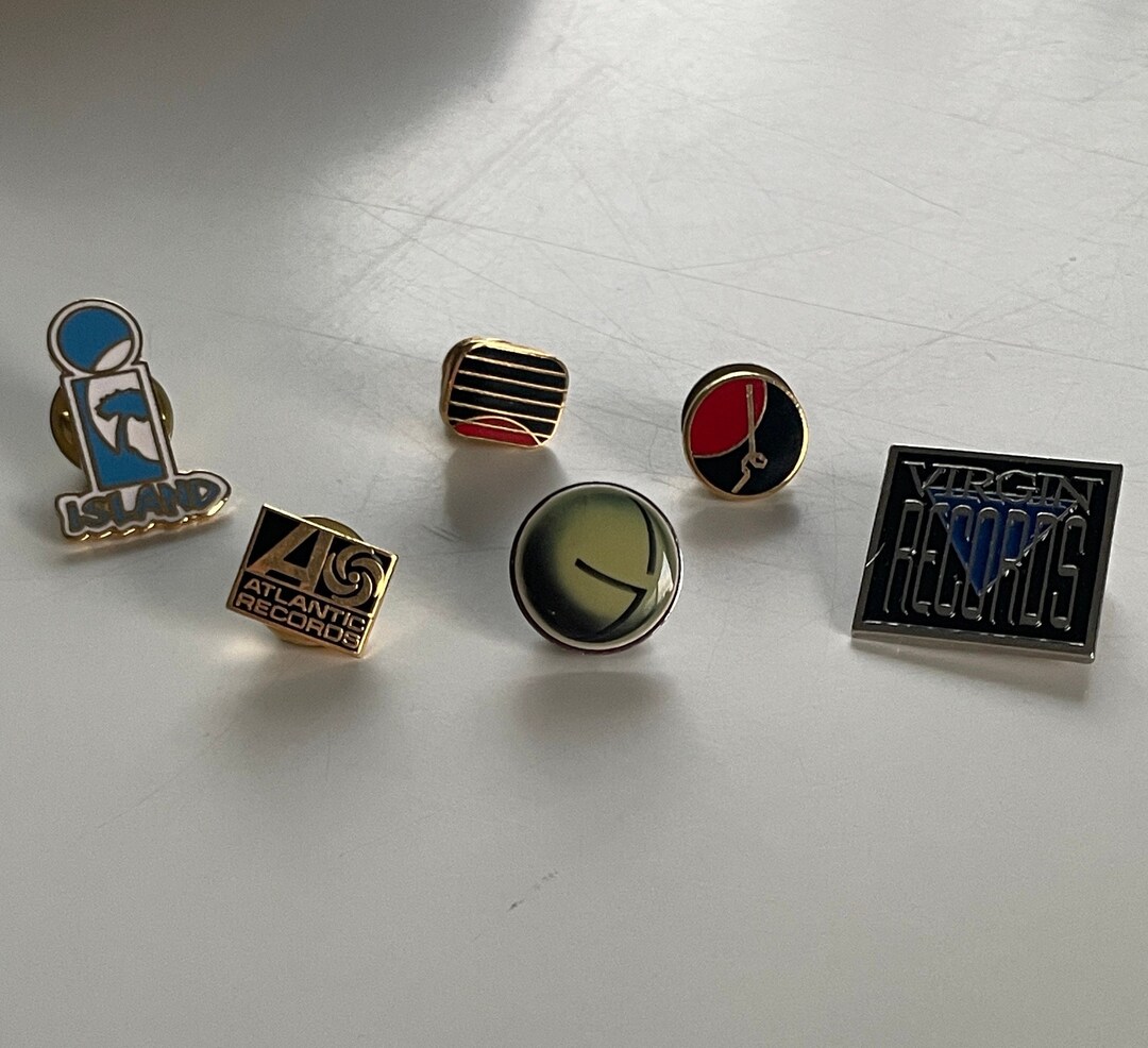 Original 80s Record Label Lapel Pins island, Atlantic, Geffen, Virgin ...
