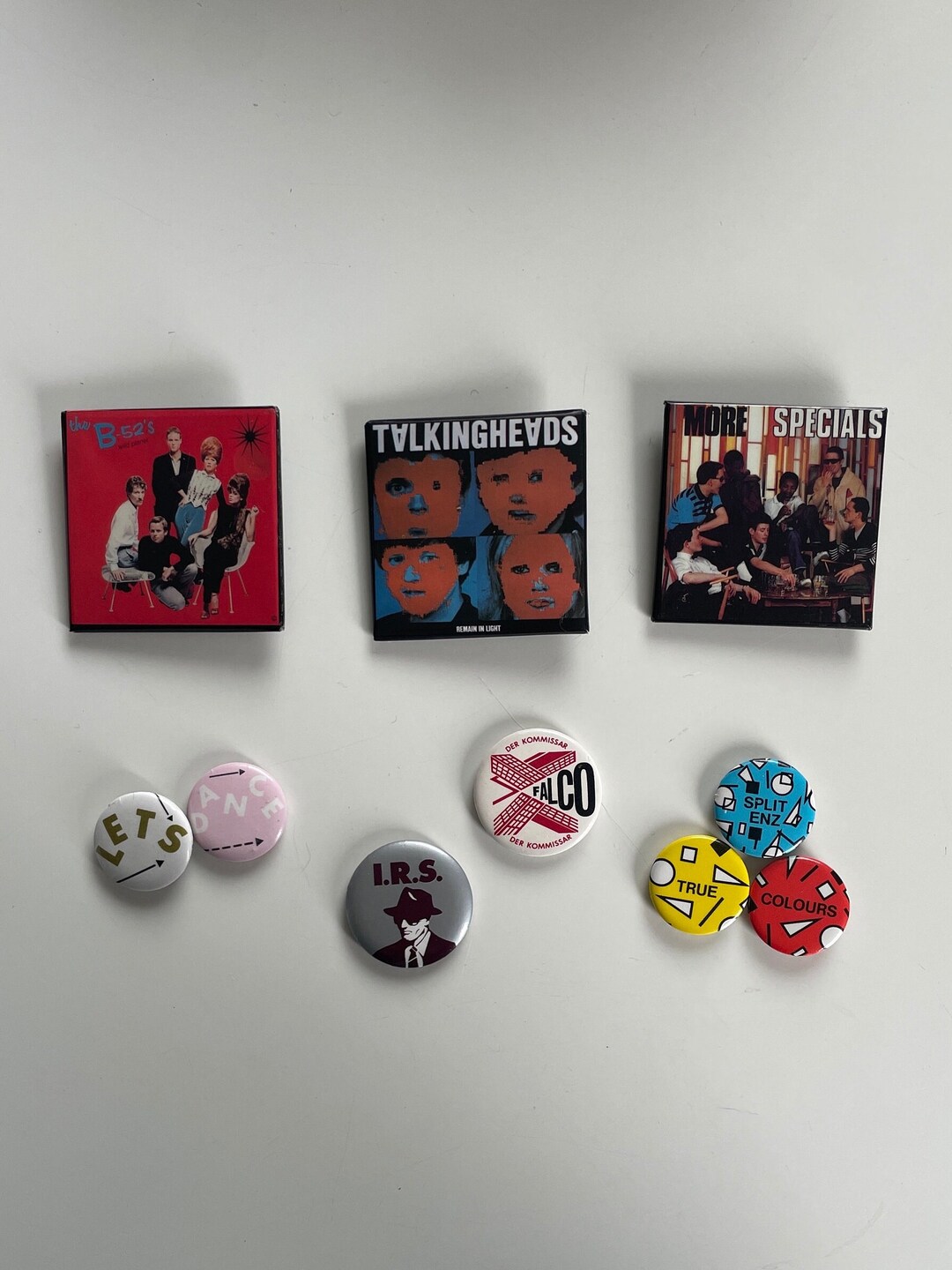 Original 80s Promo Pins talking Heads, B52s, the Specials, David Bowie ...