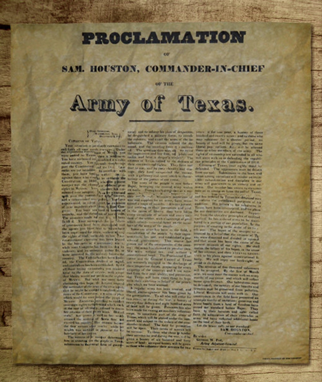 The Proclamation of Sam Houston - Etsy