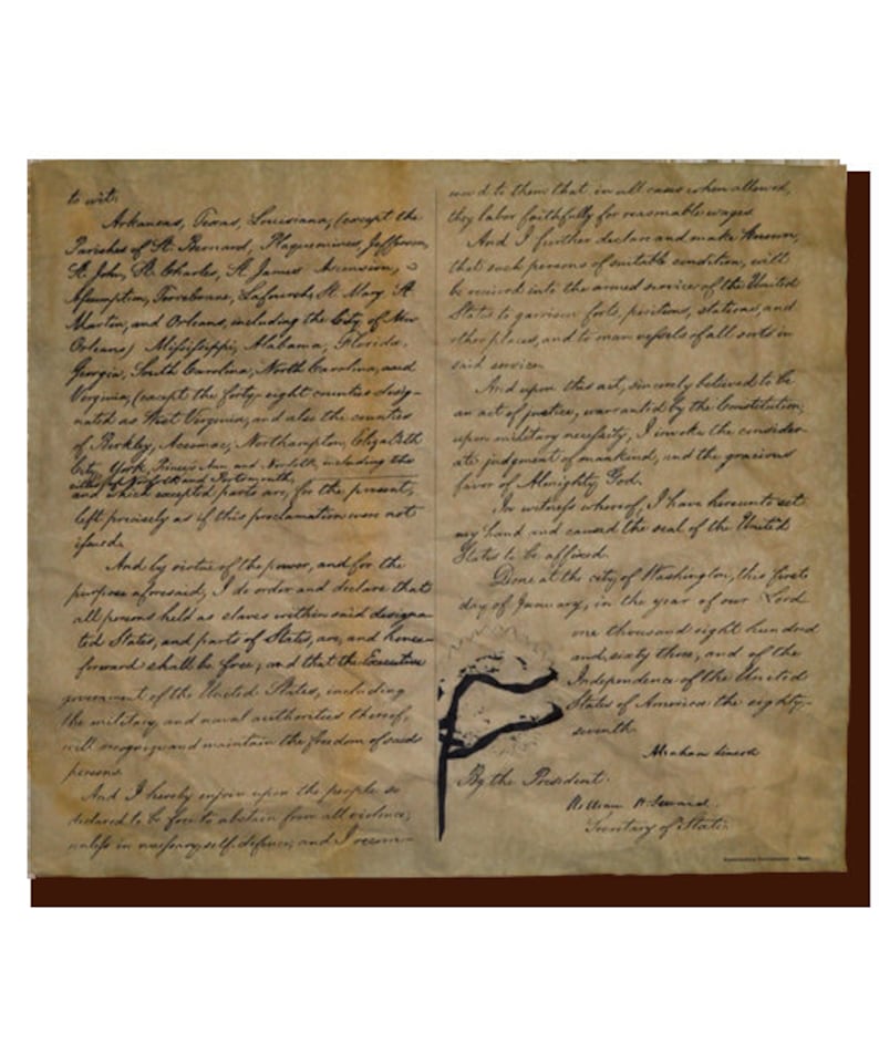 Emancipation Proclamation - Printed on 2 Pages of Genuine Antiqued ...