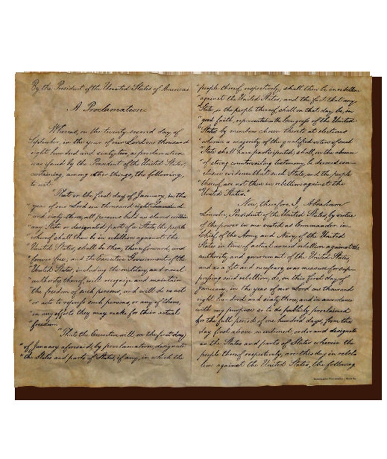 Emancipation Proclamation - Printed on 2 Pages of Genuine Antiqued ...